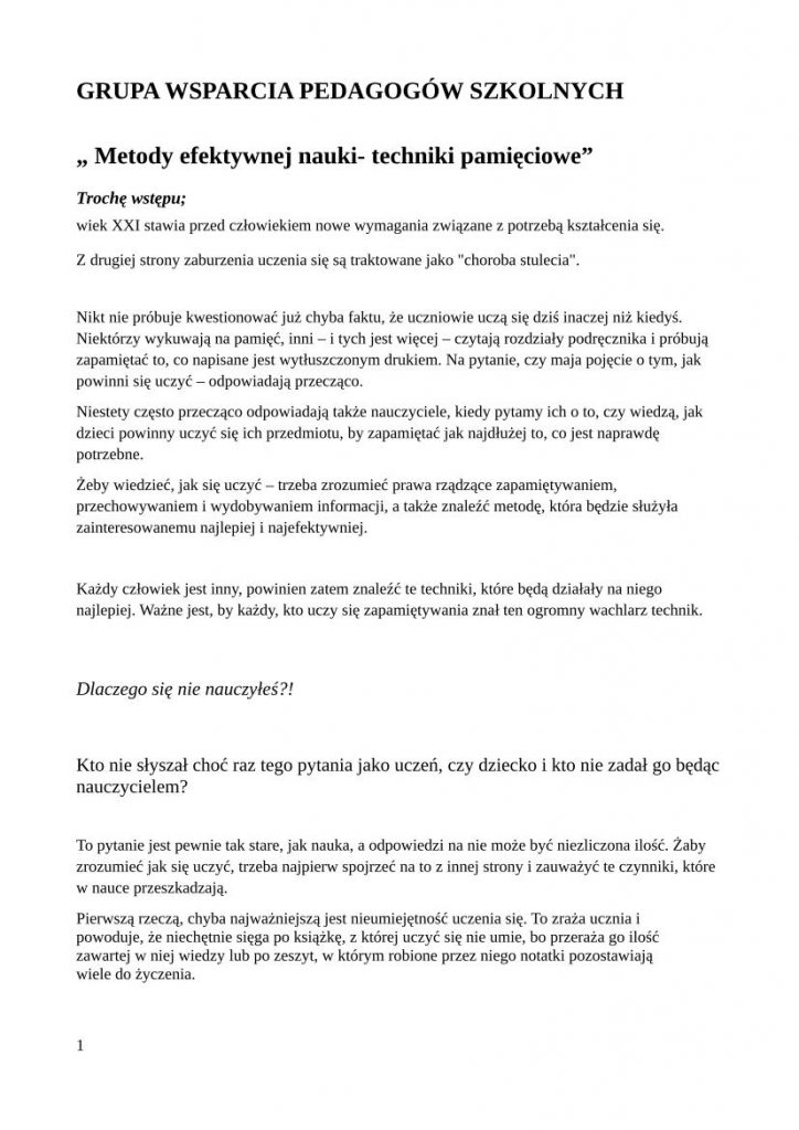 Metody efektywnej nauki – techniki pamięciowe | Zespół Szkół w ...